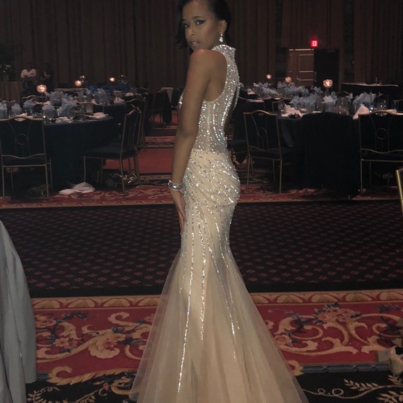 Lord & Taylor | Dresses | Sparkly Tan Embellished Prom Dress | Poshmark